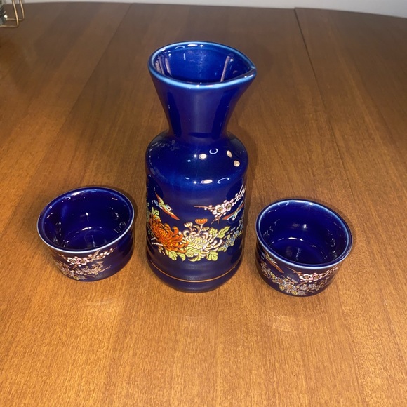MCI | Dining | Vintage Japanese Ceramic Cobalt Blue 3 Pc Sake Set ...